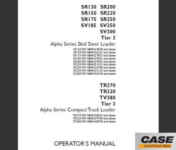 Case SR130 / SR200 / SR150 / SR220 / SR175 / SR250 / SV185 / SV250 ...