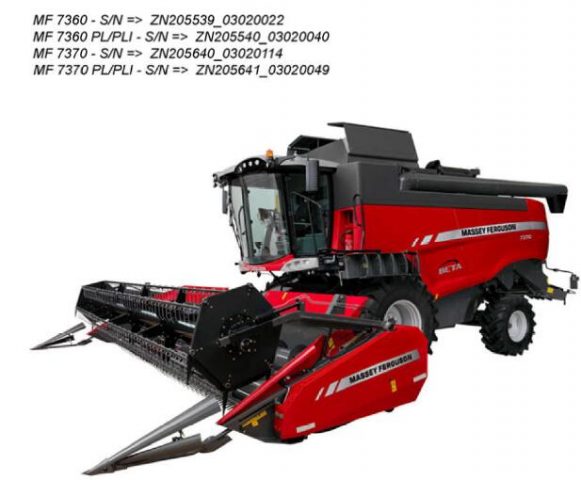 Massey Ferguson MF7360 – MF7370 Combines Operator’s Manual #1 | Service ...