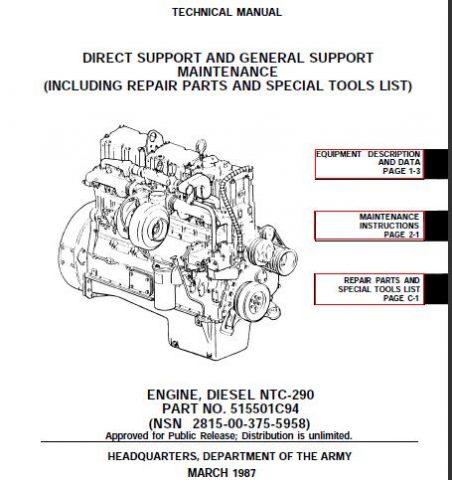 Cummins NTC-290 Diesel Engine and Service Repair and Parts Manual ...