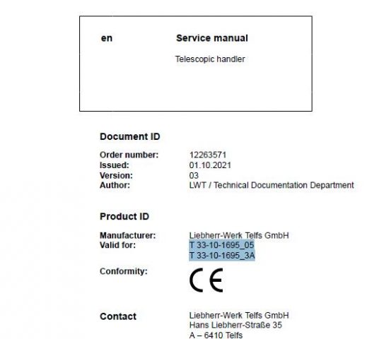 Liebherr T 33-10-1695_05, T 33-10-1695_3A Telescopic handler Service ...