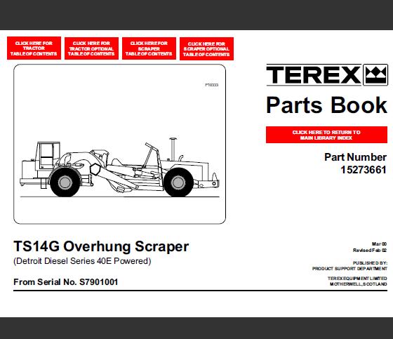 Terex TS14G Overhung Scraper Parts Manual （From Serial No. S7901001 ...