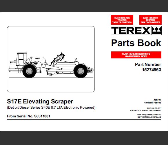 Terex S17E Elevating Scraper Parts Manual （From Serial No. S8311001 ...