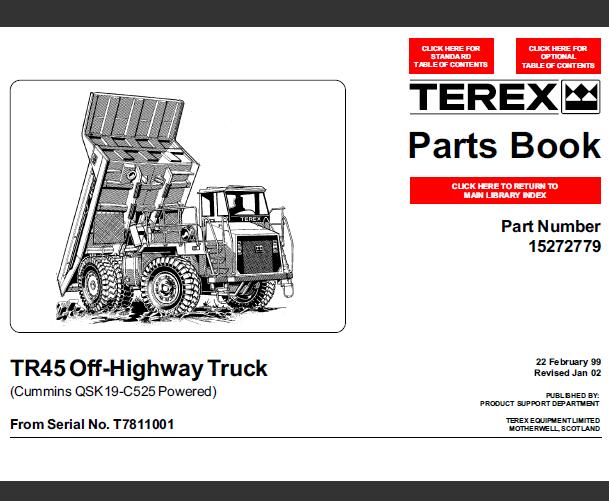 Terex TR45 Off-Highway Truck Parts Manual （From Serial No. T7811001 ...