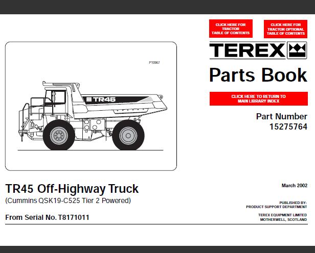 Terex TR45 Off-Highway Truck Parts Manual （From Serial No. T8171011 ...